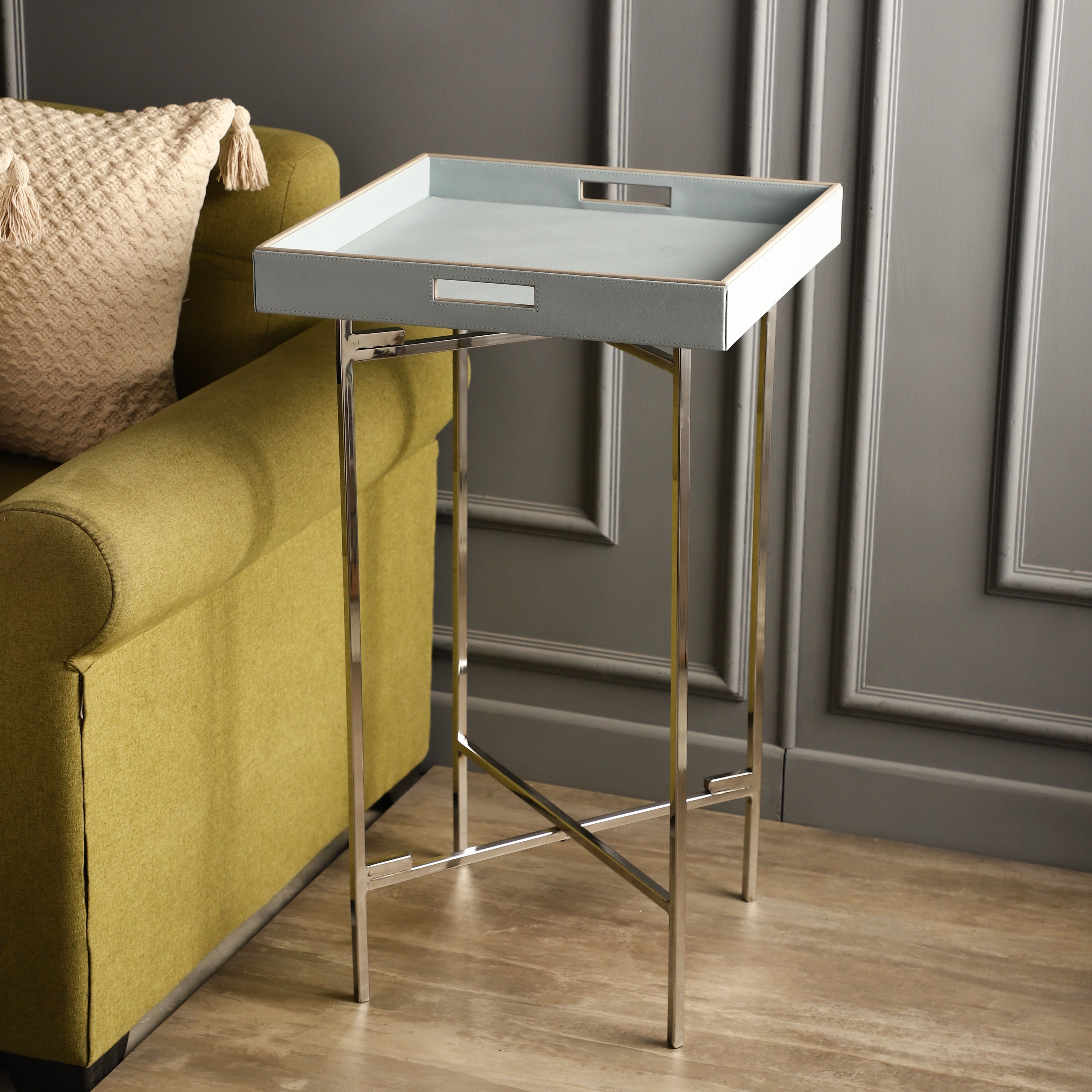 Azure Ice Blue Nickel Butler Tray Table – Sammsara